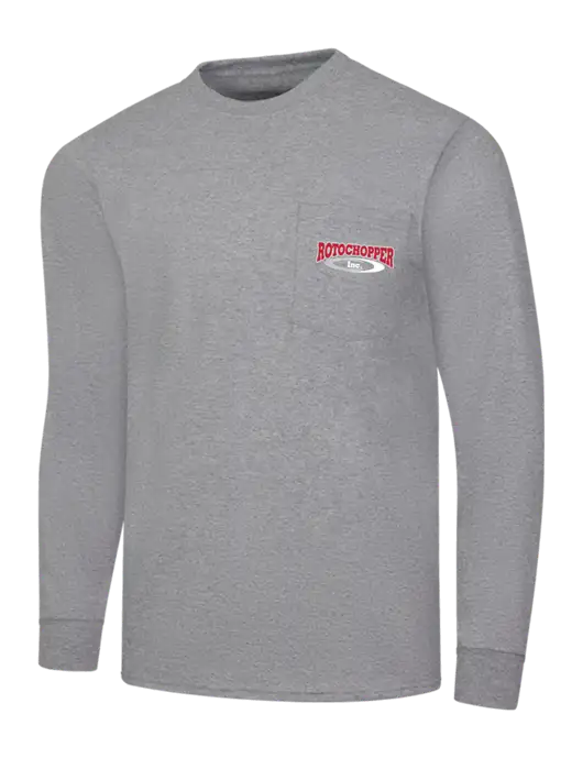 Medium Grey Heather Long Sleeve Heavyweight 6.1 oz Pocket T-Shirt w ...
