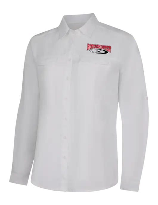 Womens White Long Sleeve UV Daybreak Shirt w/Rotochopper Logo