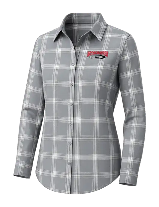 Womens Medium Grey/Cream Open Plaid Flannel Tunic w/Rotochopper Logo